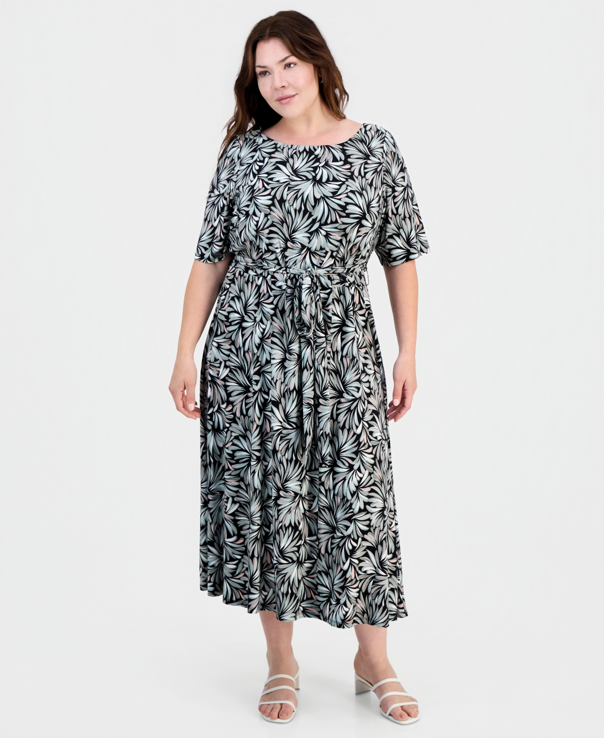 Click here for Kasper Plus Size Printed Elbow-Sleeve Midi Dress -... prices