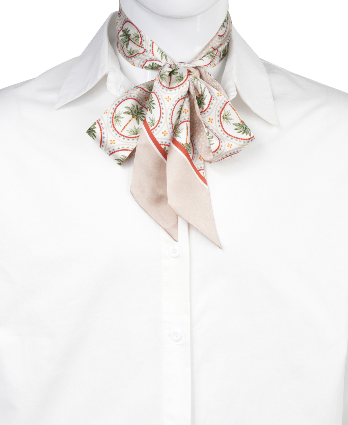 Click here for Bespoke Fashion Palm-Print Ribbon Scarf - Taupe prices