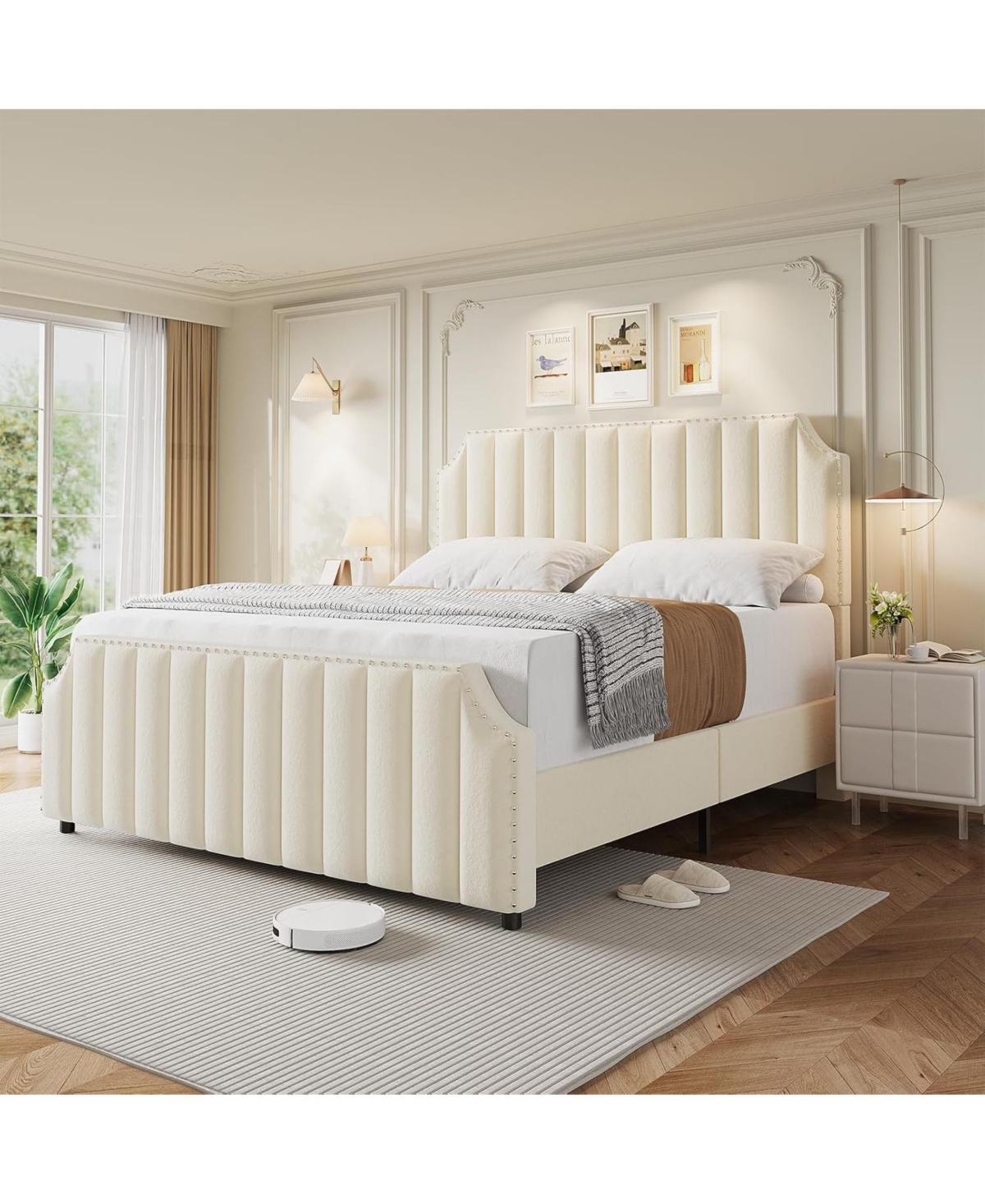 Click here for gaomon Velvet Bed Frame  Vertical Channel Tufted 5... prices