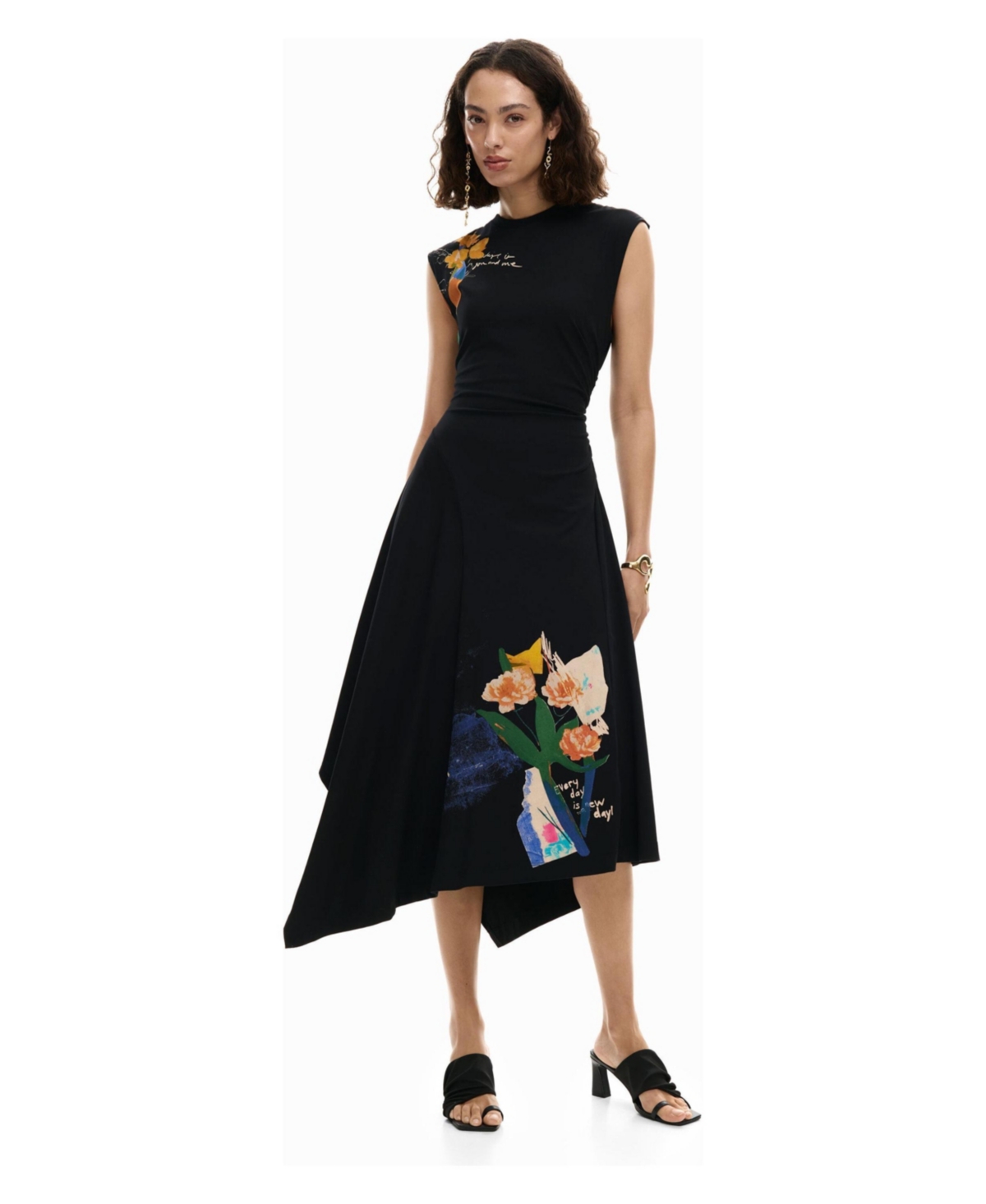 Click here for Desigual Womens Asymmetric floral dress - Black prices