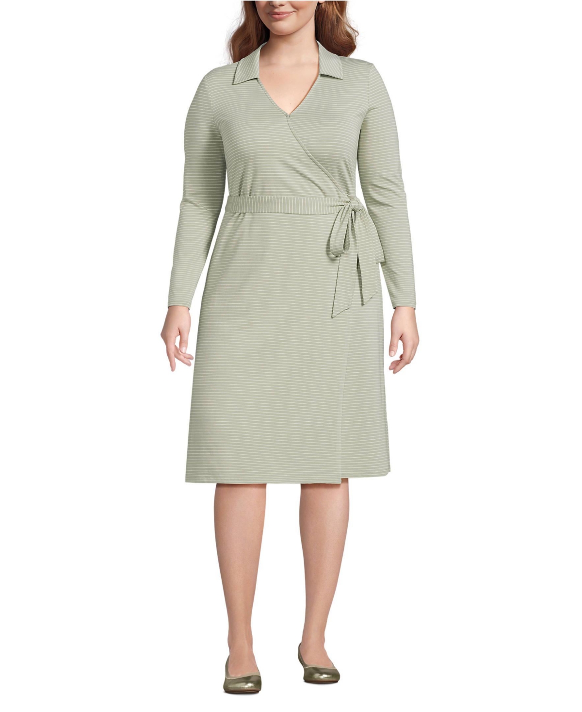 Click here for Lands End Plus Size Cotton Modal Collared Wrap Dre... prices