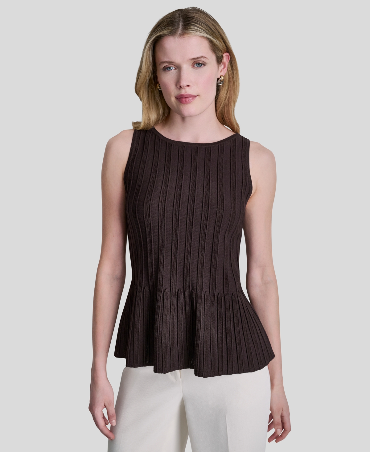 Click here for Dkny Womens Peplum Crew Neck Sweater - Tobacco prices