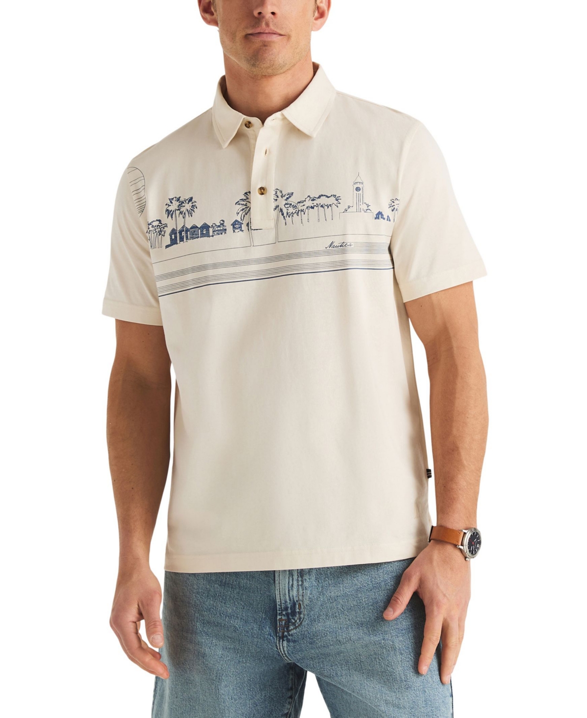 Click here for Nautica Mens Engineered Print Classic-Fit Polo Shi... prices
