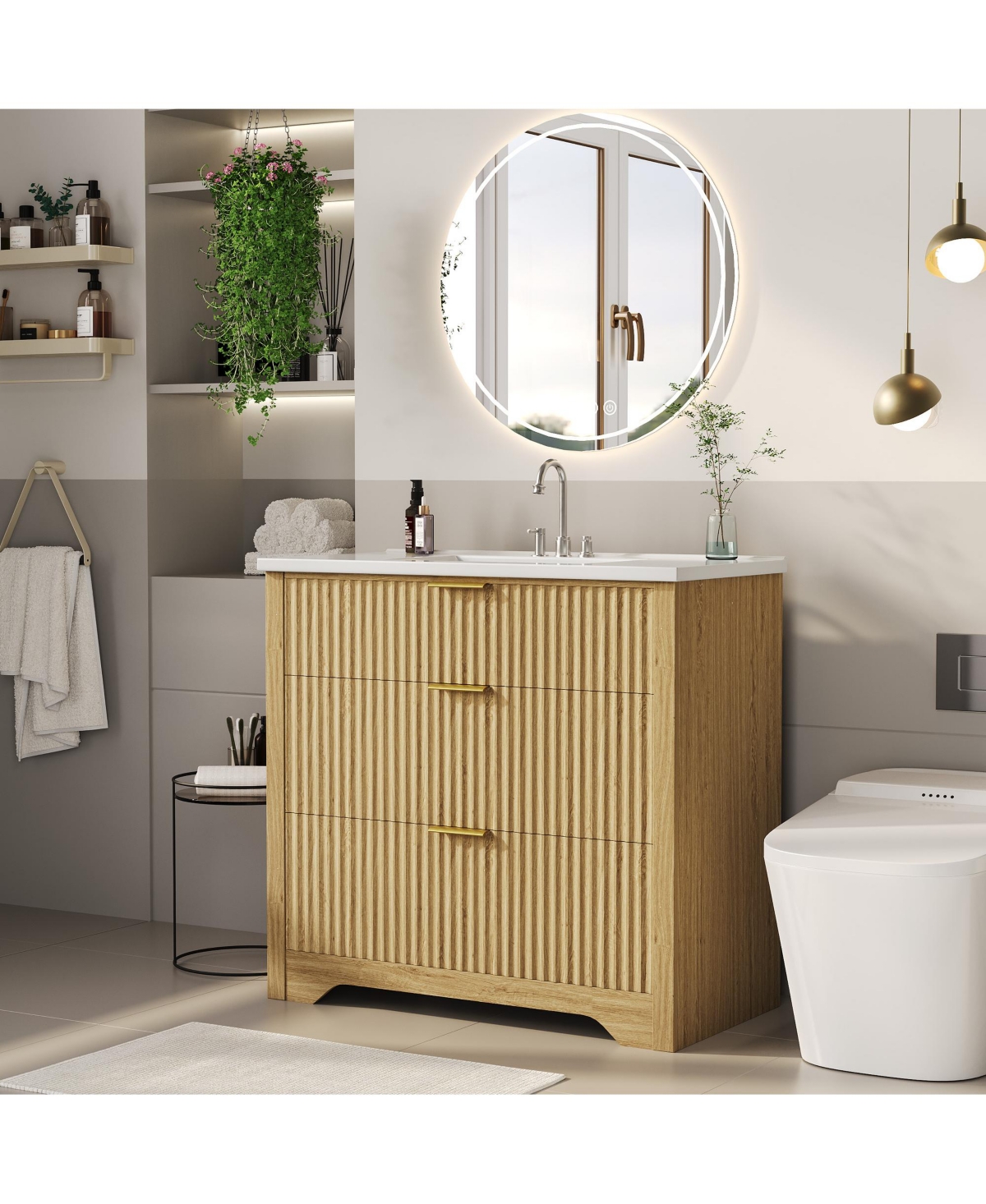 Click here for homfan Fluted Bathroom Vanity with Sink  Farmhouse... prices