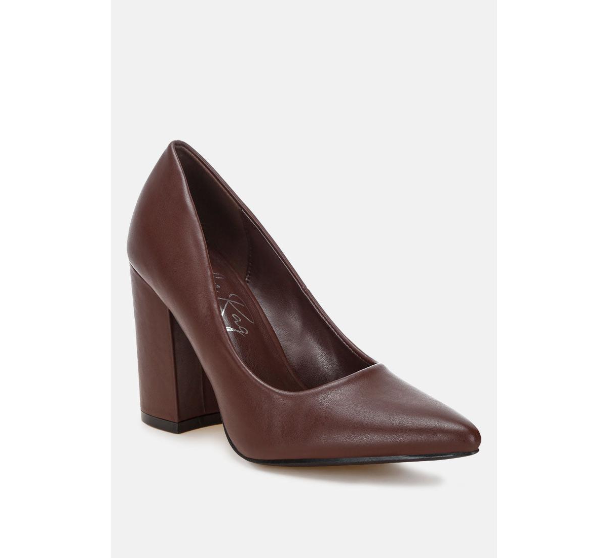 Click here for Zhuri Faux Leather Solid Block Heel Pumps - Brown... prices