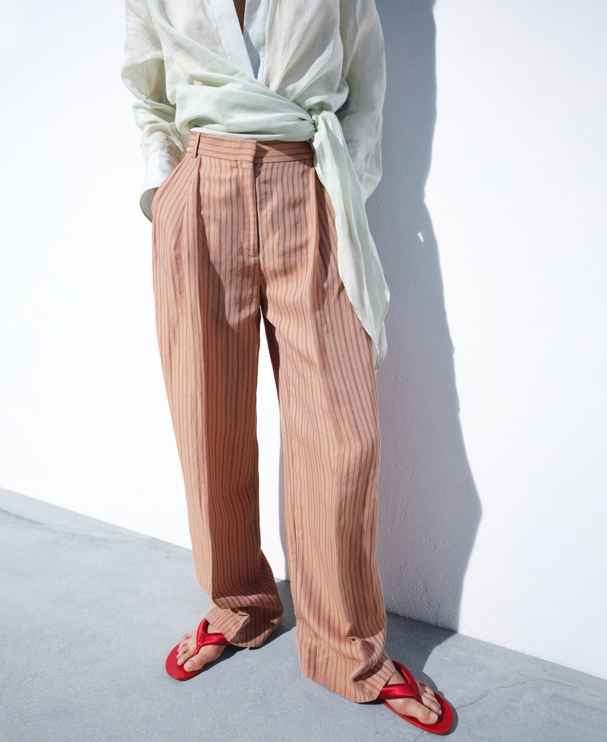 Click here for Selection Mango Womens Striped Linen Suit Pants -... prices