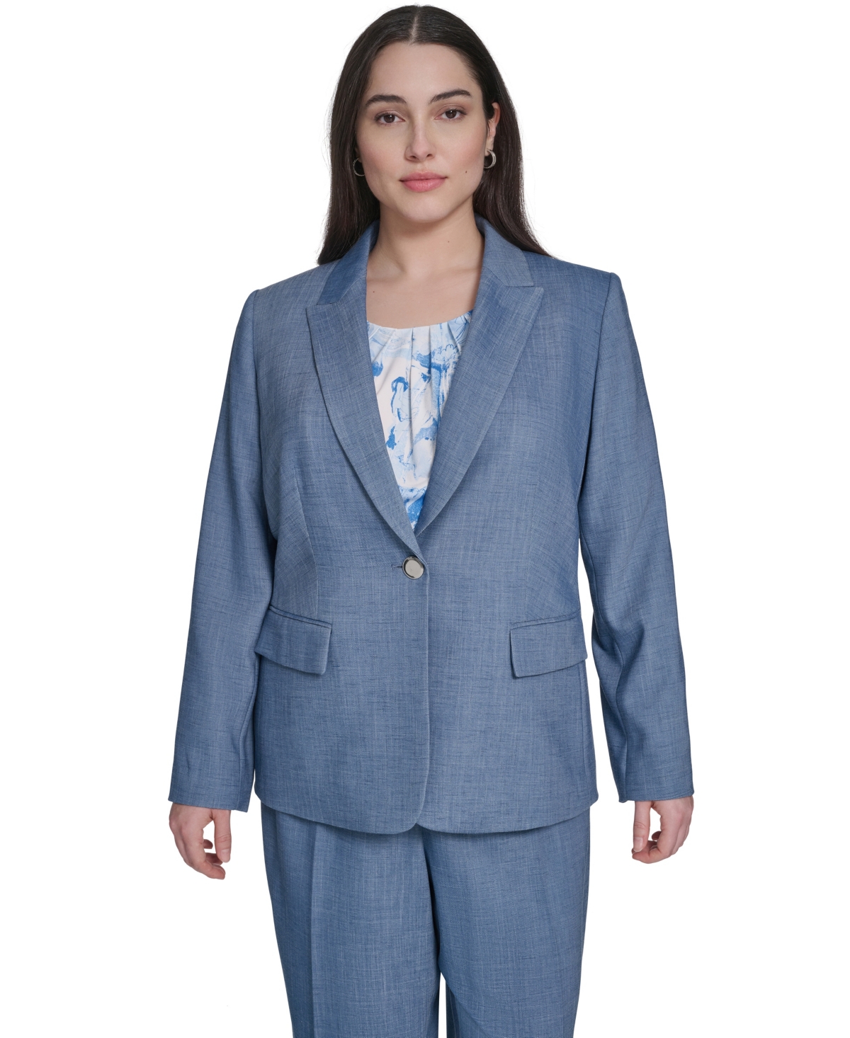 Click here for Calvin Klein Plus Size One-Button Notch Collar Jac... prices