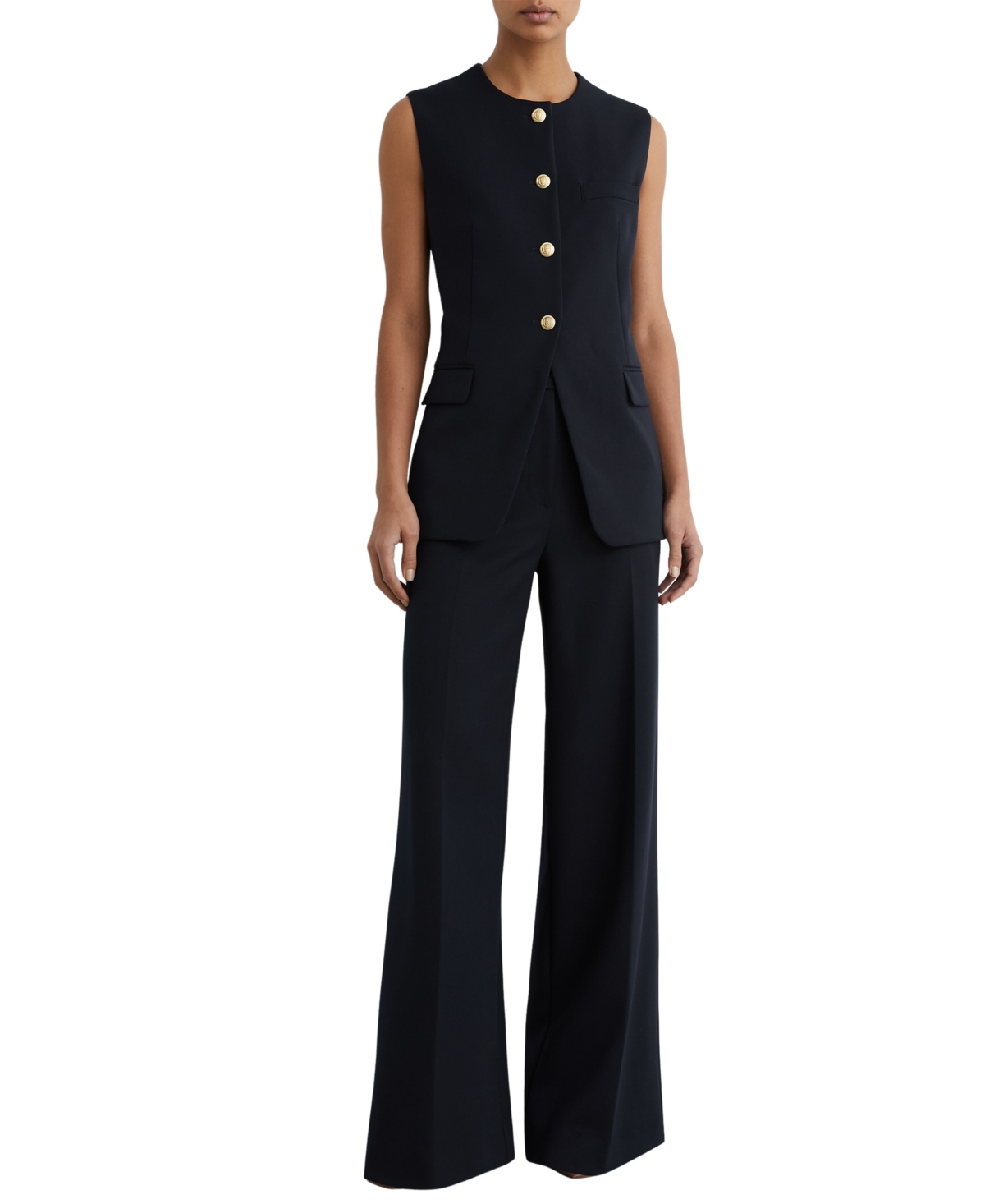 Click here for Reiss Womens Button-Through Longline Waistcoat - N... prices