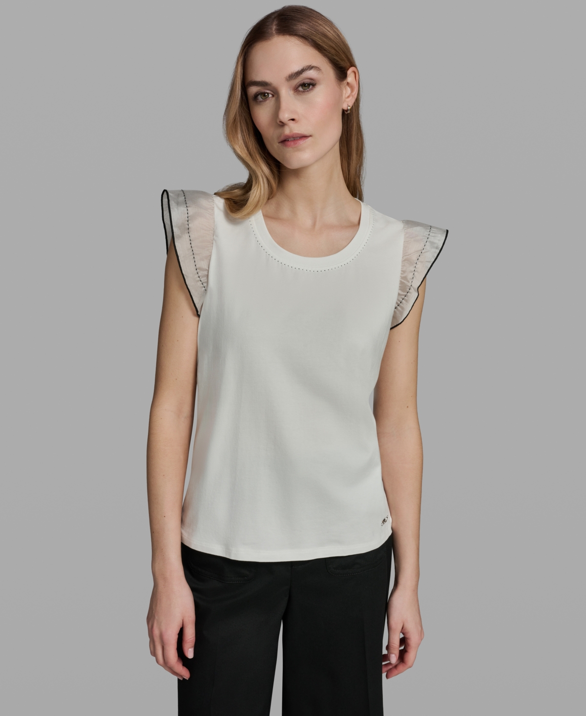 Click here for Karl Lagerfeld Paris Womens Ruffle-Sleeve Crewneck... prices