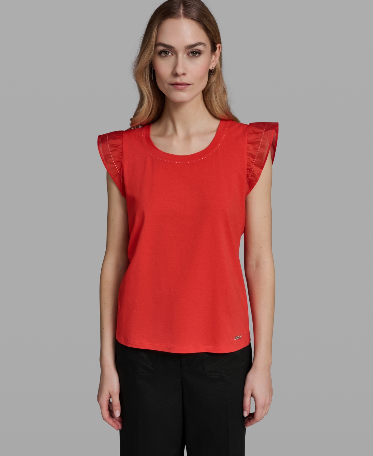 Click here for Karl Lagerfeld Paris Womens Ruffle-Sleeve Crewneck... prices
