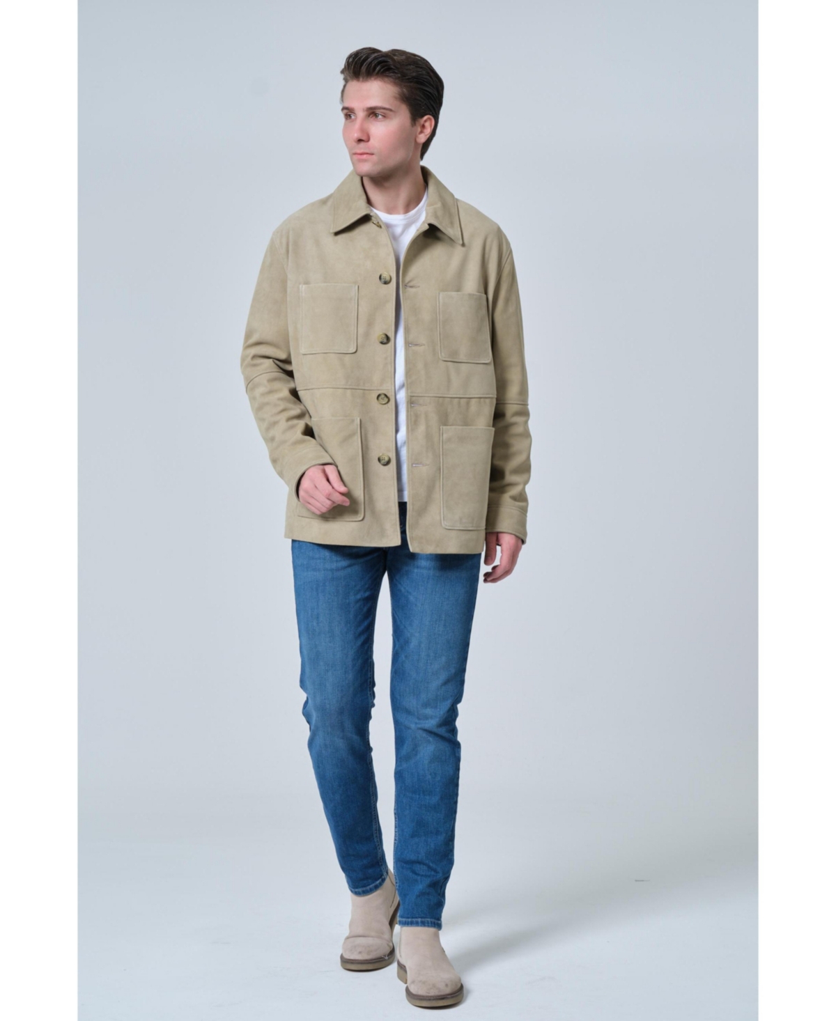 Click here for Furniq Uk Mens Suede Jacket - Sage green prices
