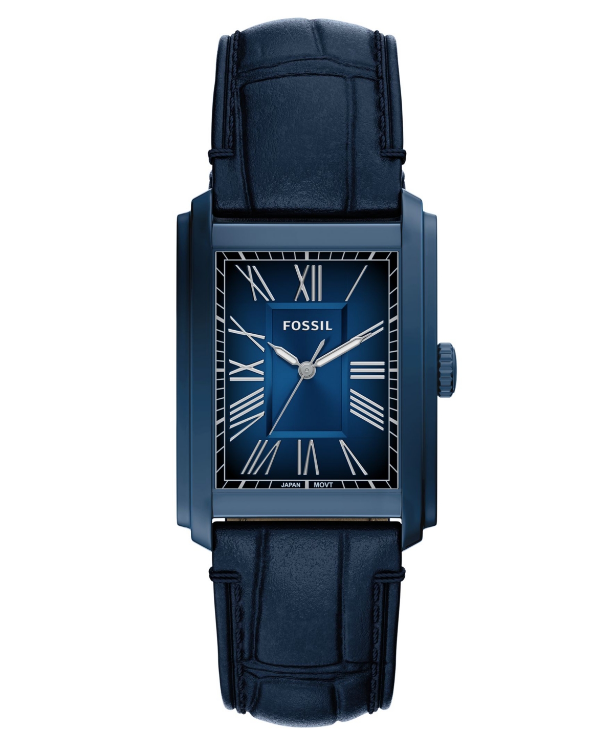 Click here for Fossil Mens Carraway Three-Hand Navy Croco Leather... prices