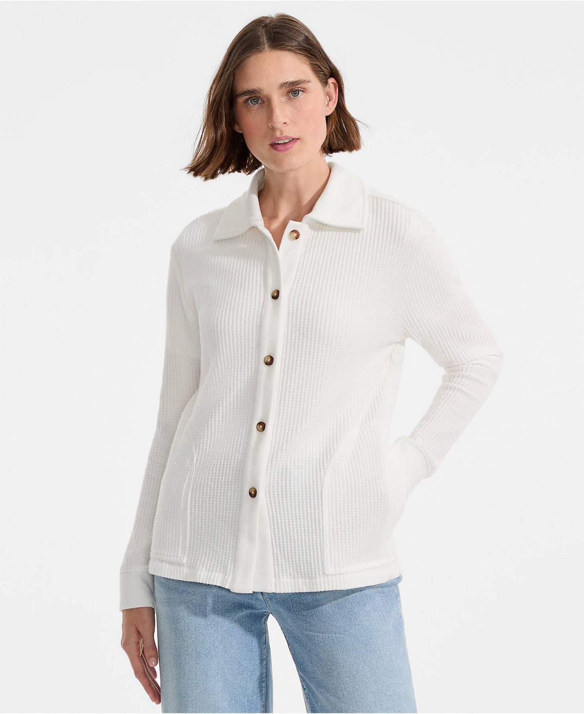 Click here for Lands End Womens Long Sleeve Waffle Collared Shack... prices