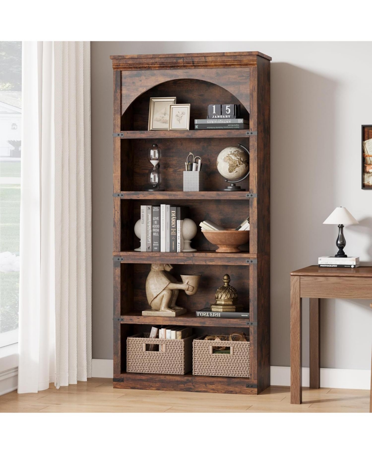 Click here for gaomon 68.7 Tall Farmhouse Arched Bookcase  5-Tier... prices