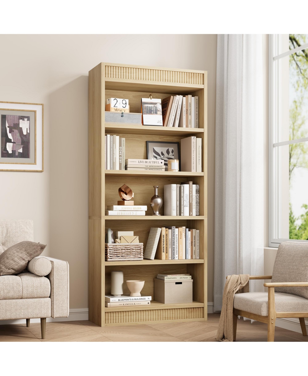 Click here for gaomon Tall Vintage 5-Tier Wooden Bookshelf with D... prices