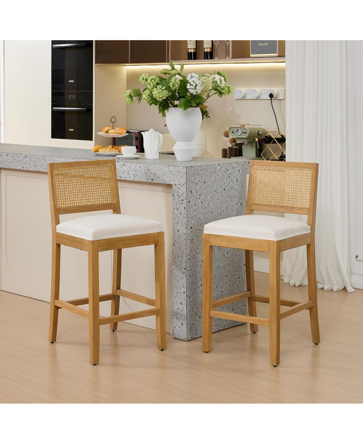 Click here for Rainsken French Rattan Bar Stools Set of 2 - Linen... prices
