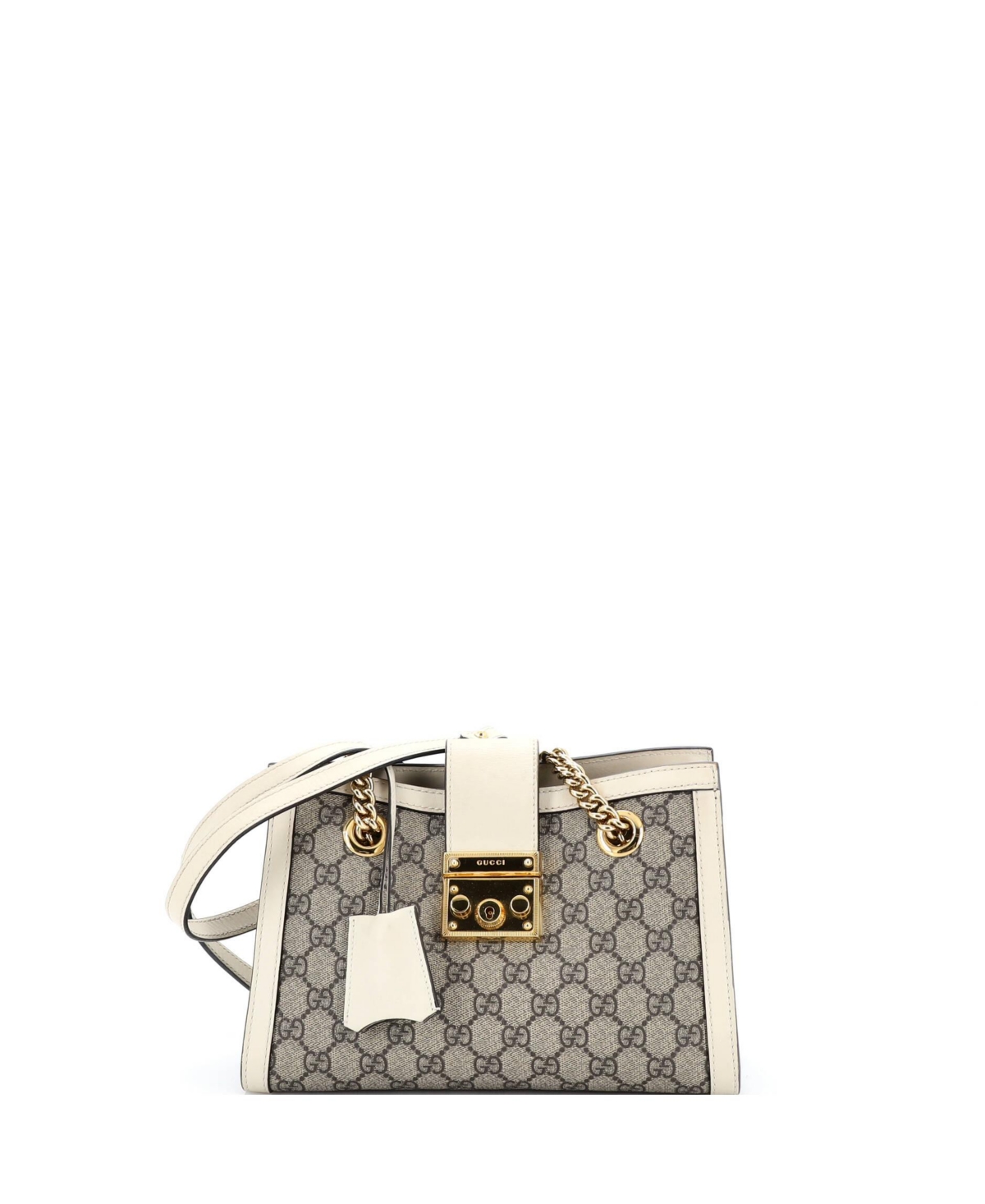 Click here for Pre-Owned Gucci Small Padlock Chain Tote Gg Coated... prices