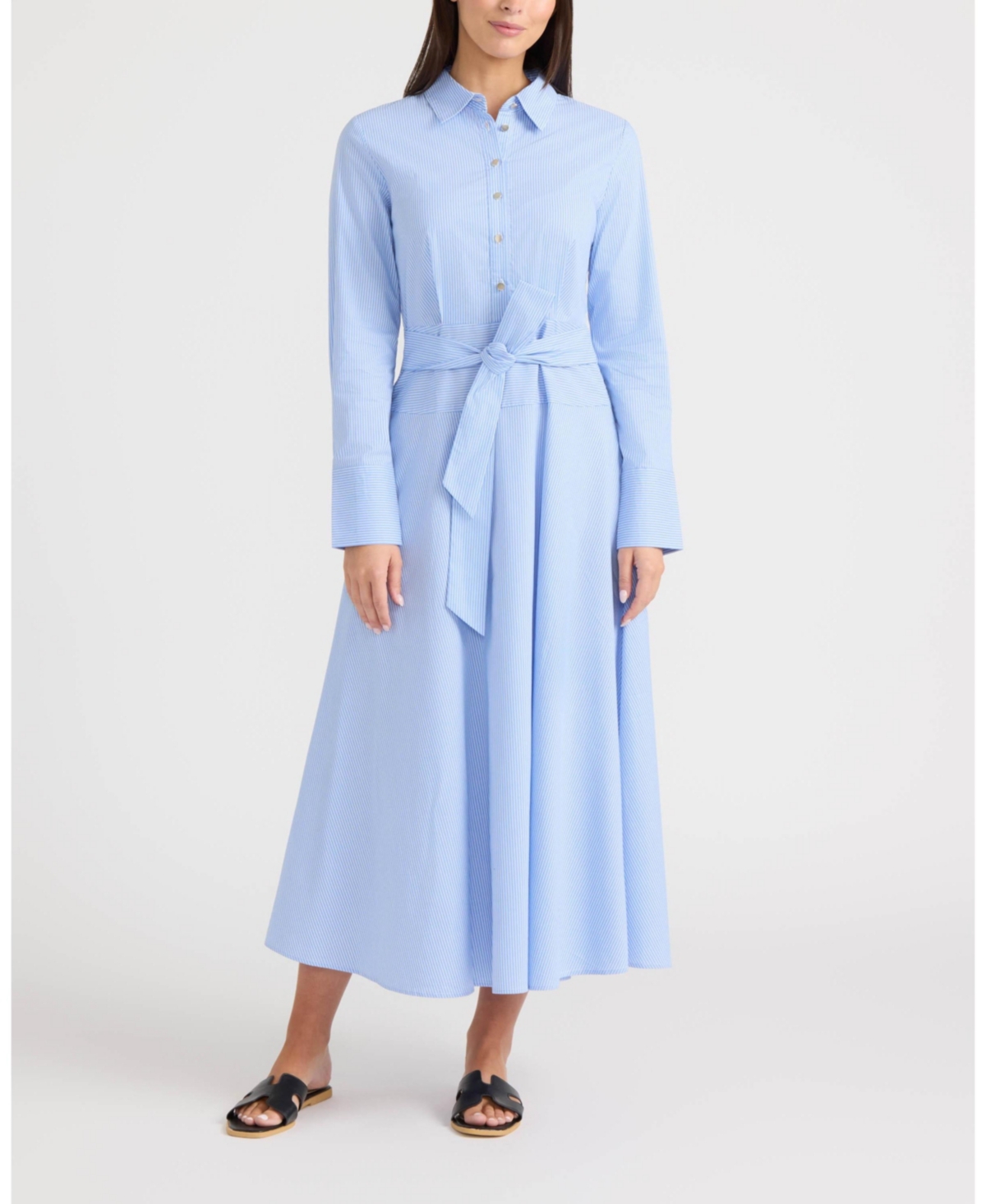 Click here for Ellen Tracy Womens Belted Flared Shirt Dress - Blu... prices