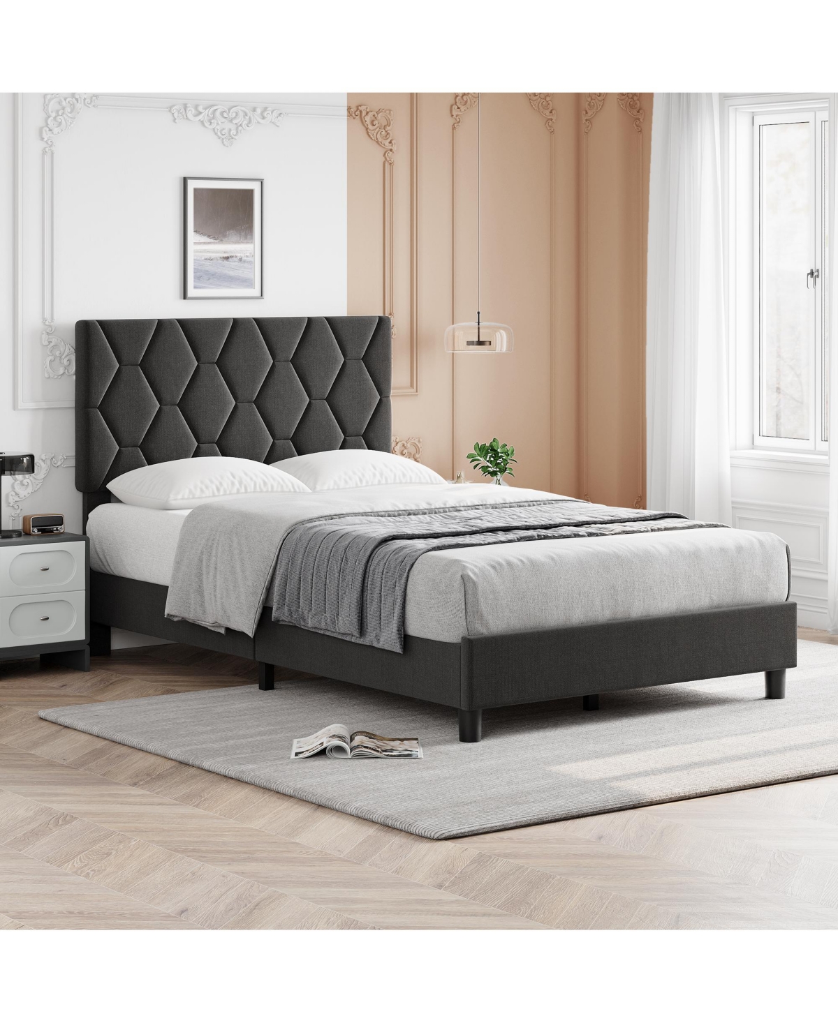 Click here for gaomon Upholstered Platform Bed  Elegant Diamond T... prices