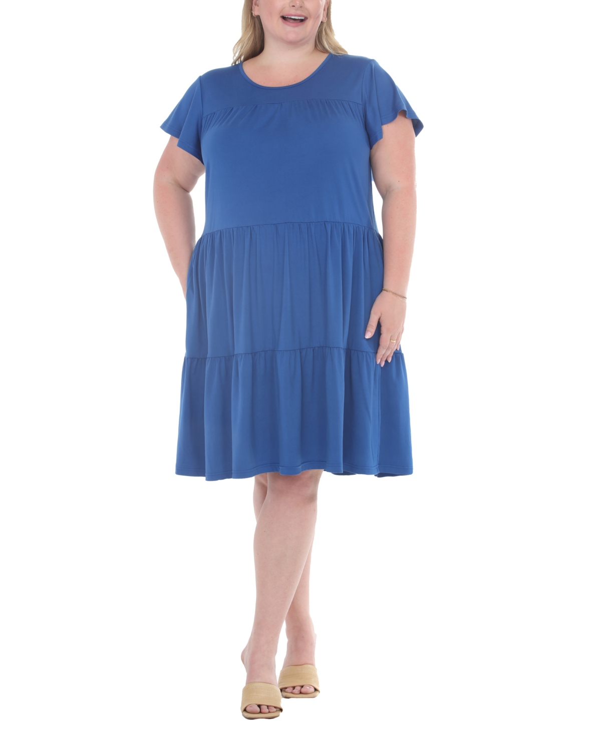 Click here for White Mark Plus Size Flutter Sleeve Ruffle Tiered... prices