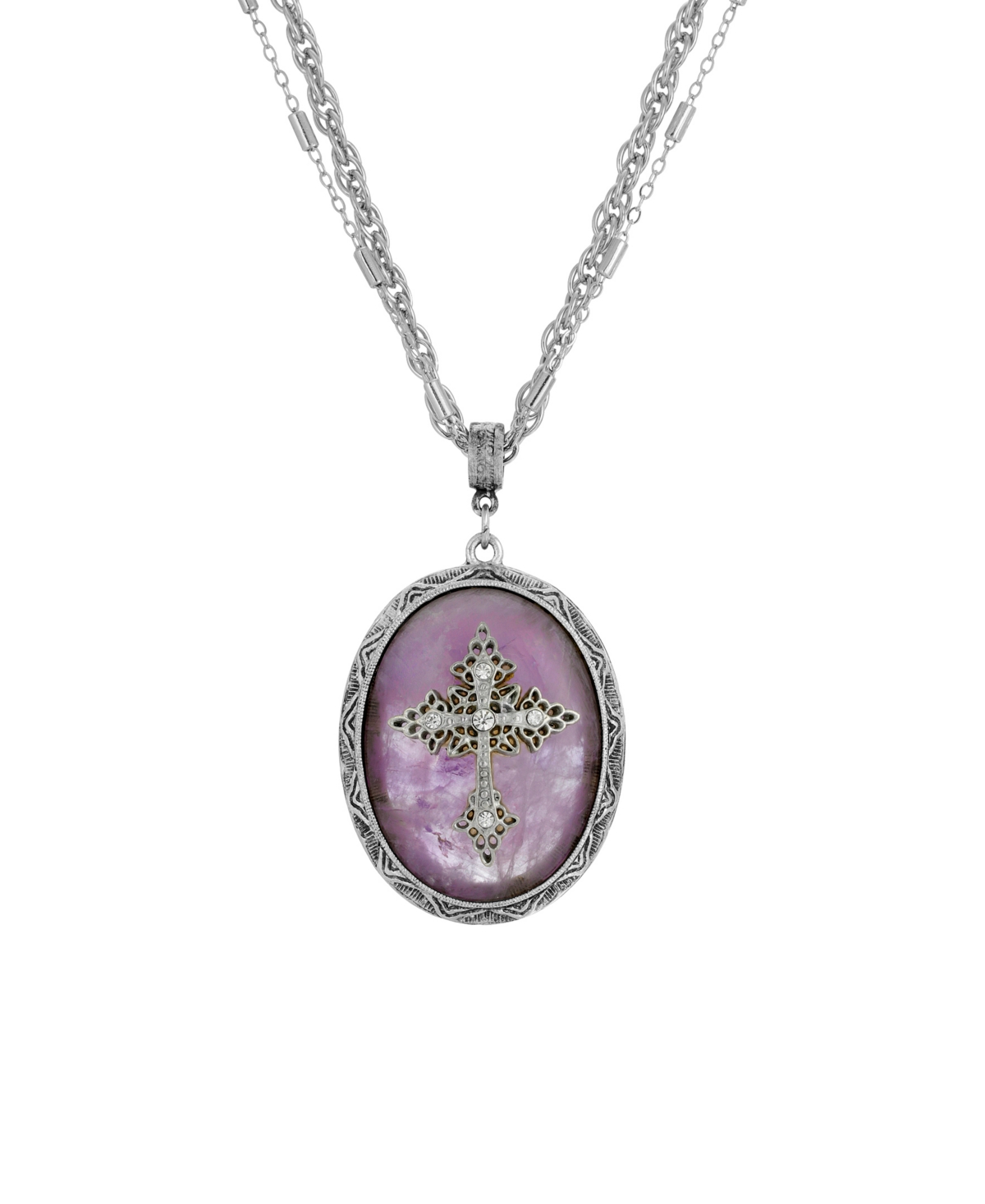 Click here for Symbols of Faith Pewter Cross Oval Cape Amethyst N... prices