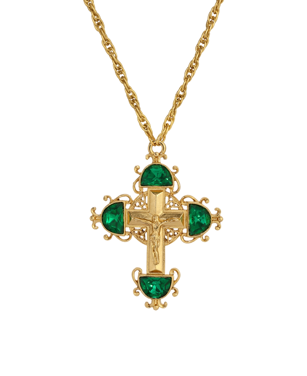 Click here for Symbols of Faith Gold-Tone Cross Emerald Green Cry... prices