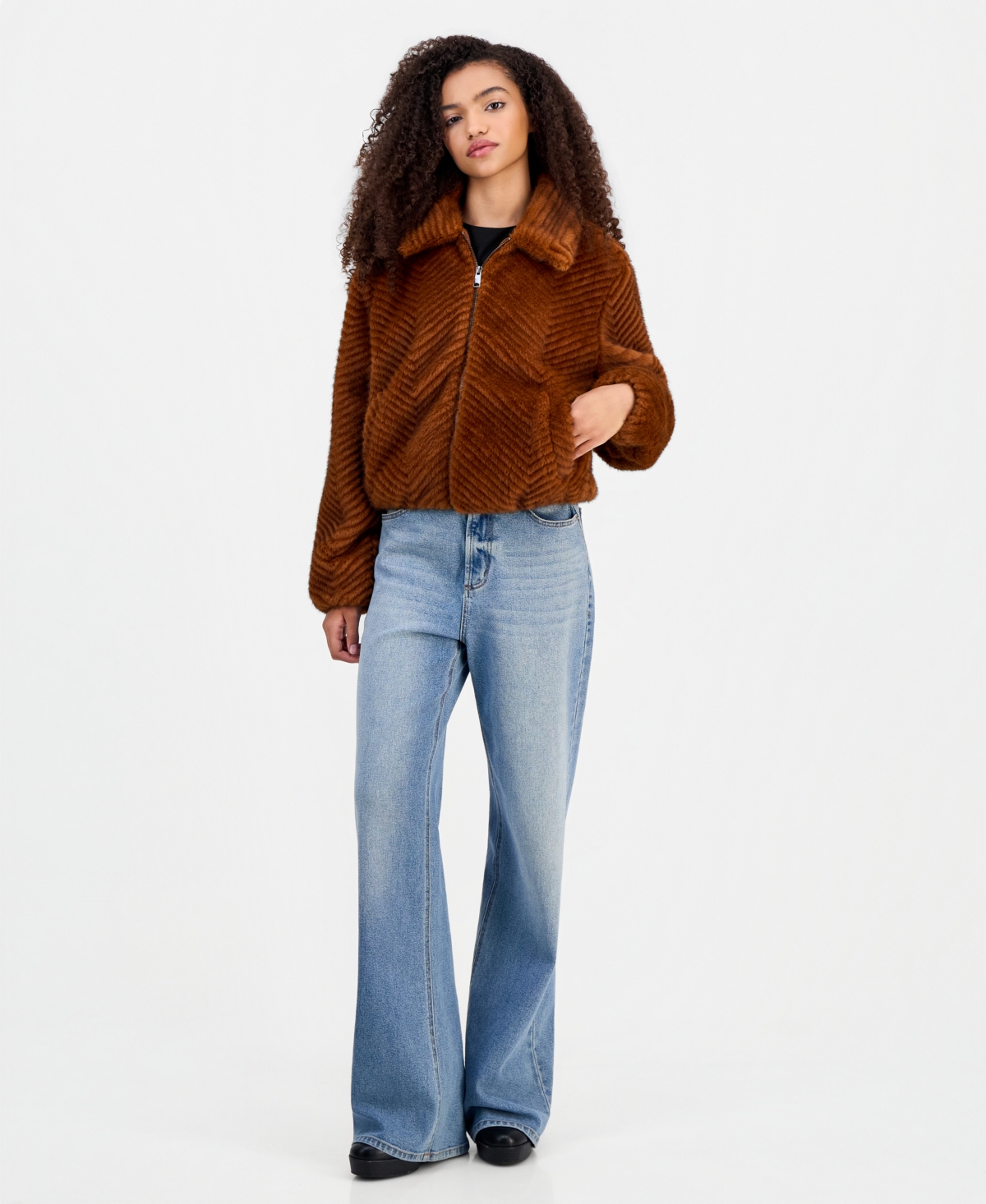 Click here for CoffeeShop Womens Faux-Fur Chevron Jacket  Created... prices