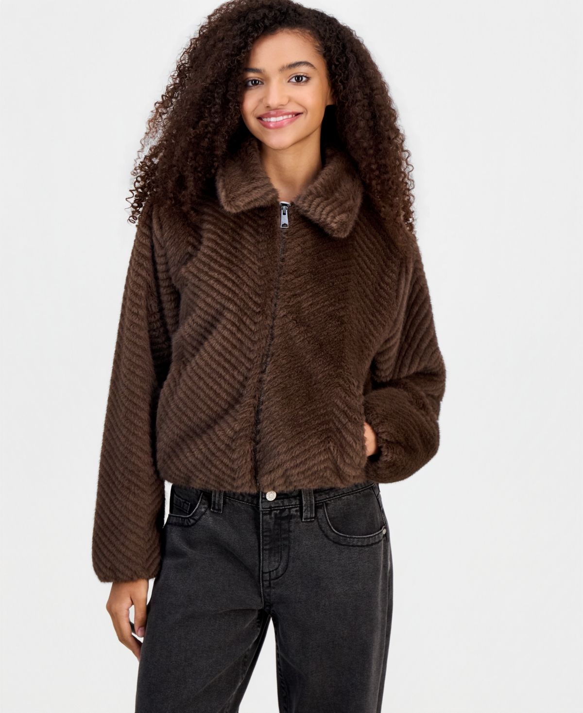 Click here for CoffeeShop Womens Faux-Fur Chevron Jacket  Created... prices