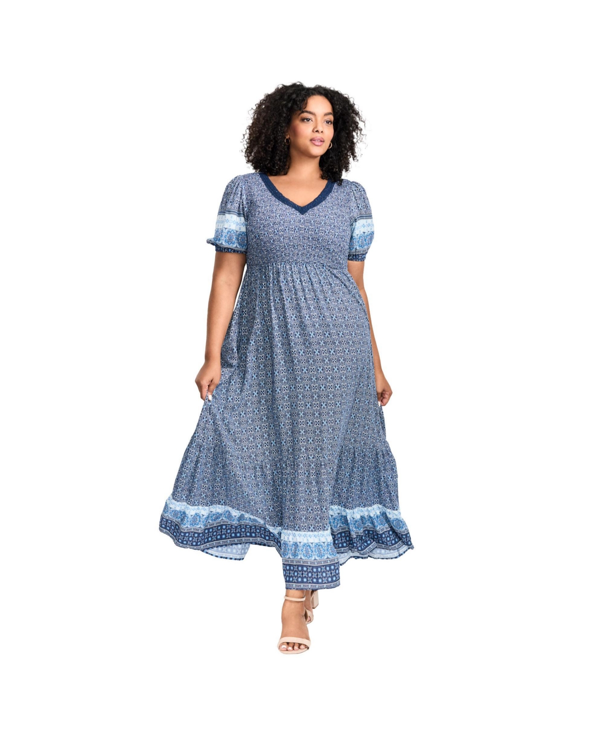 Click here for Avenue Womens Eve Border Dress - Blue geo prices