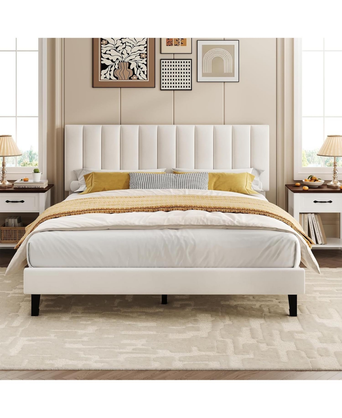 Click here for gaomon Queen Velvet Upholstered Bed  Adjustable Tu... prices