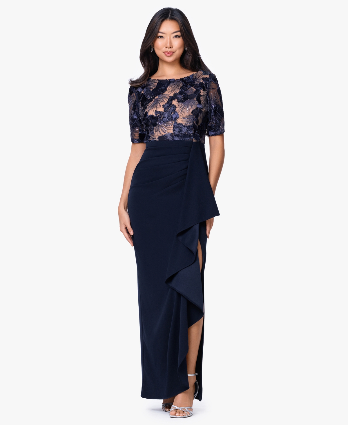 Click here for Betsy & Adam Womens Boat Neck Scuba Ruffle Dress -... prices