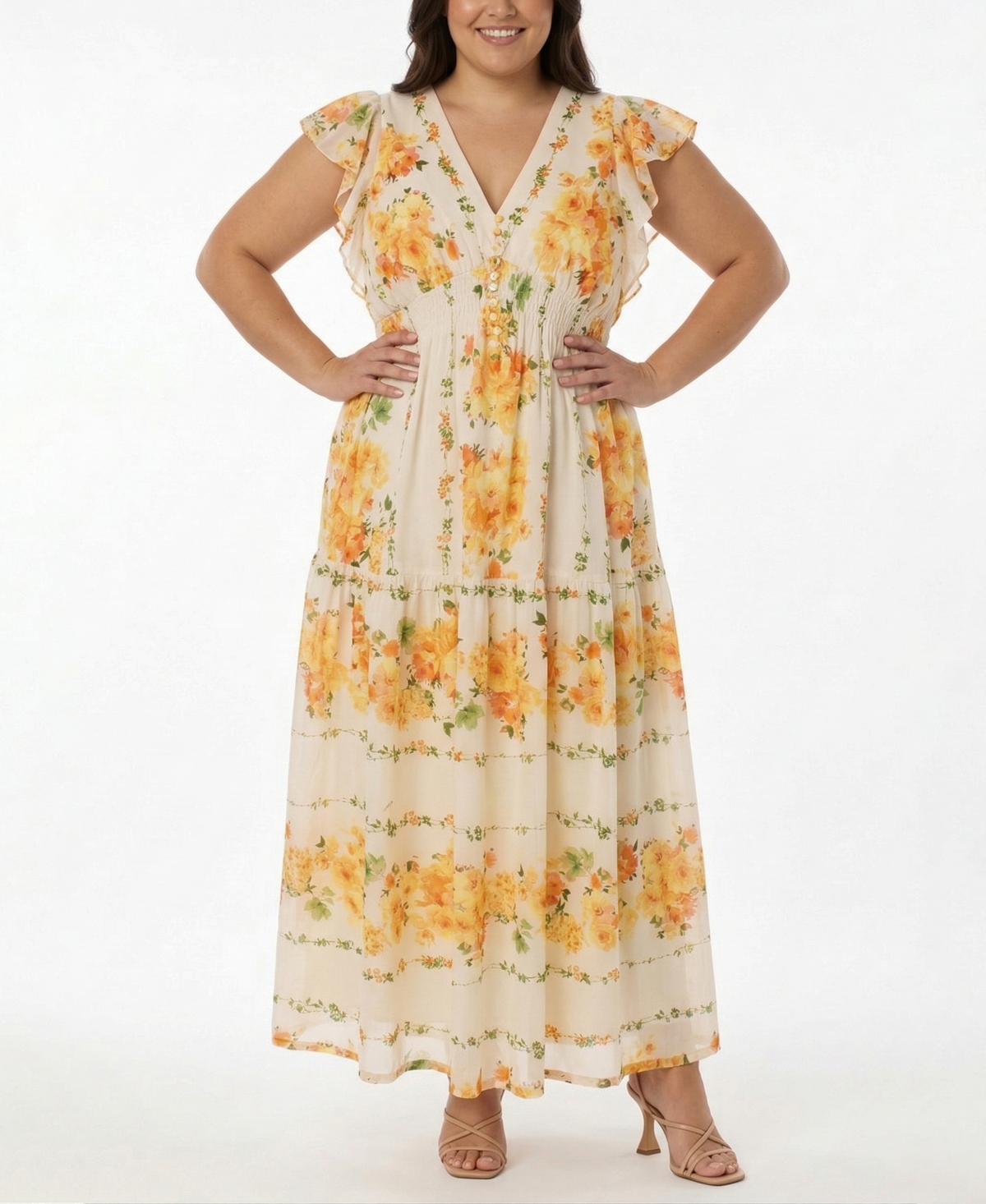Click here for Taylor Plus Size Floral-Print Flutter-Sleeve Maxi... prices