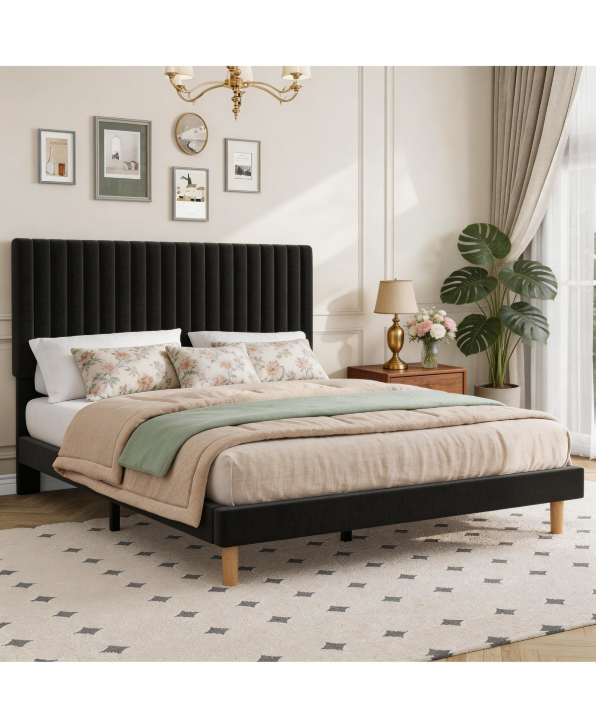 Click here for Homfan Velvet Bed Frame  Vertical Channel Tufted H... prices