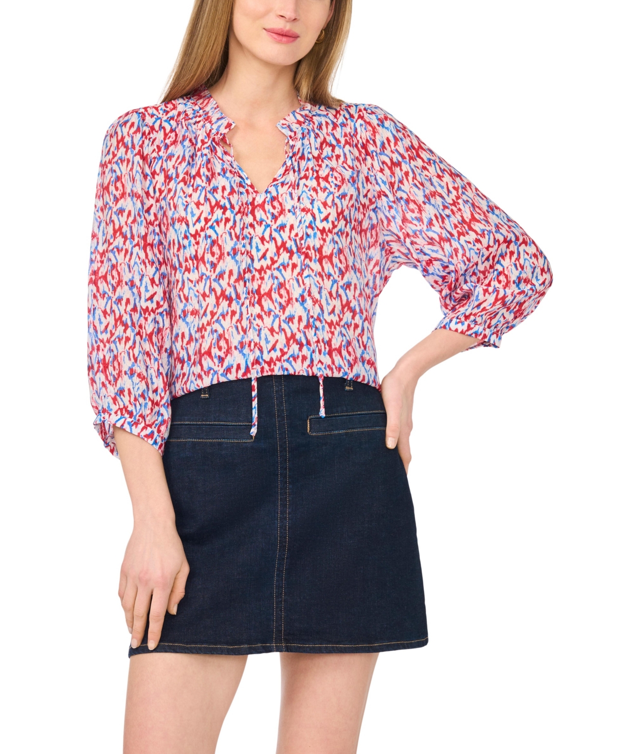 Click here for Vince Camuto Womens Printed Split V-Neck Blouse -... prices