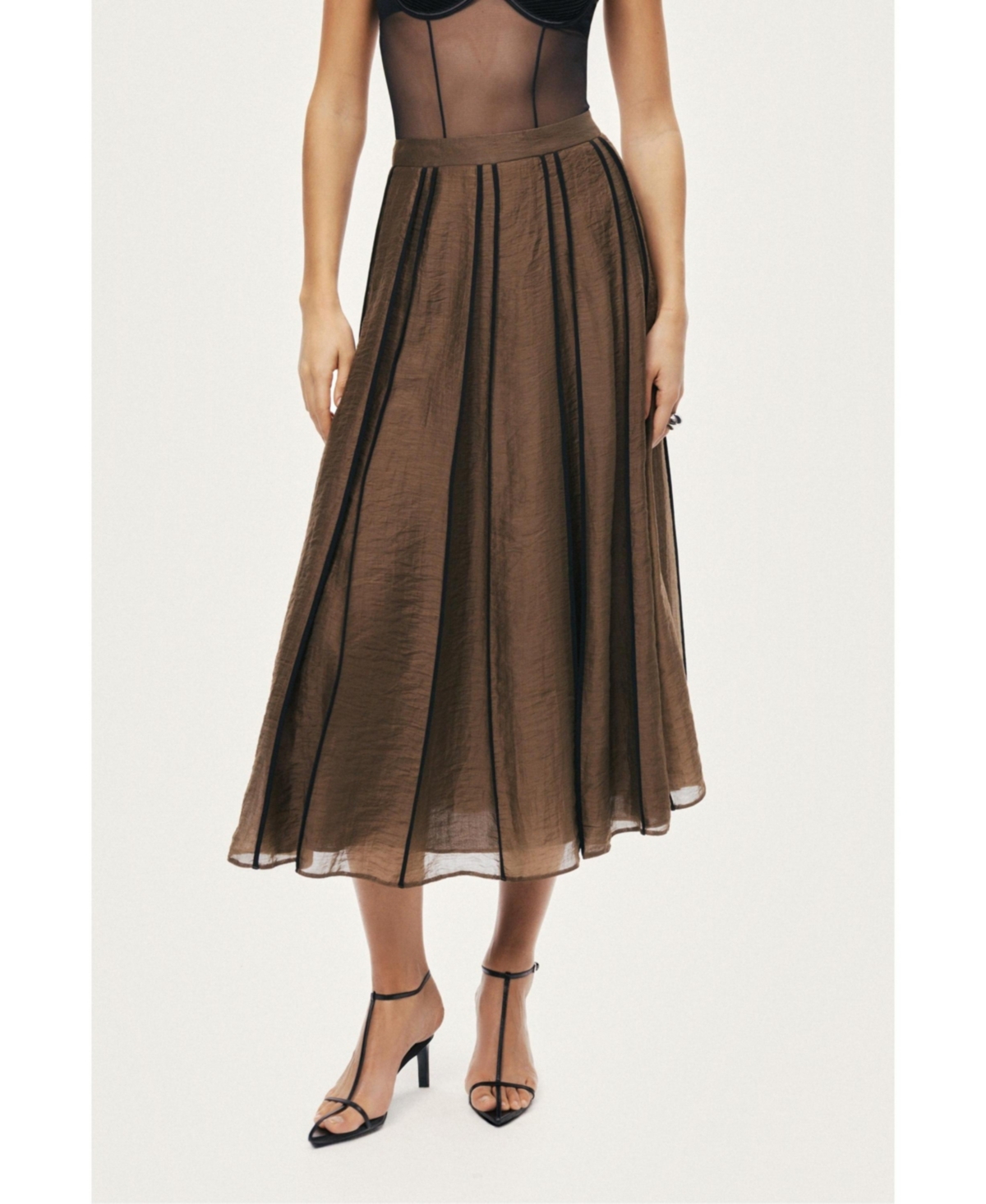 Click here for Nocturne Womens Sheer Pleated Midi Skirt - Brown prices
