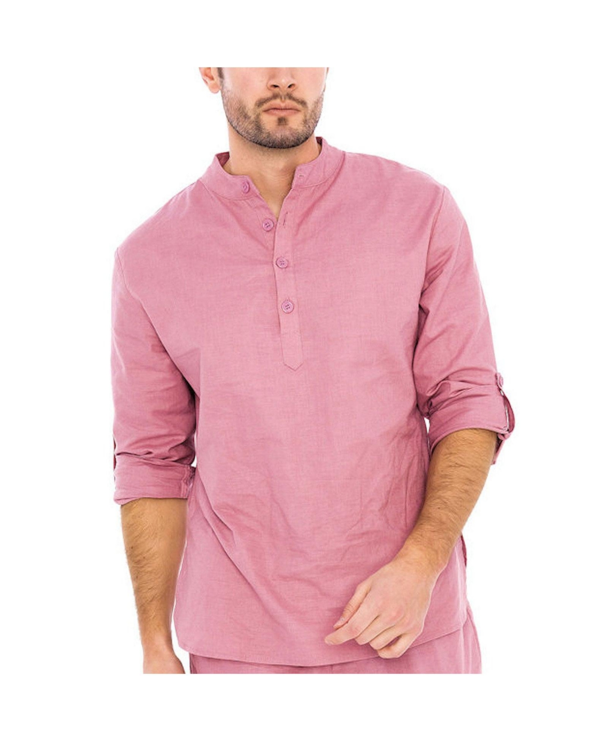 Click here for Dai Moda Mens Barry Linen Nehru Collar Shirt - Mau... prices