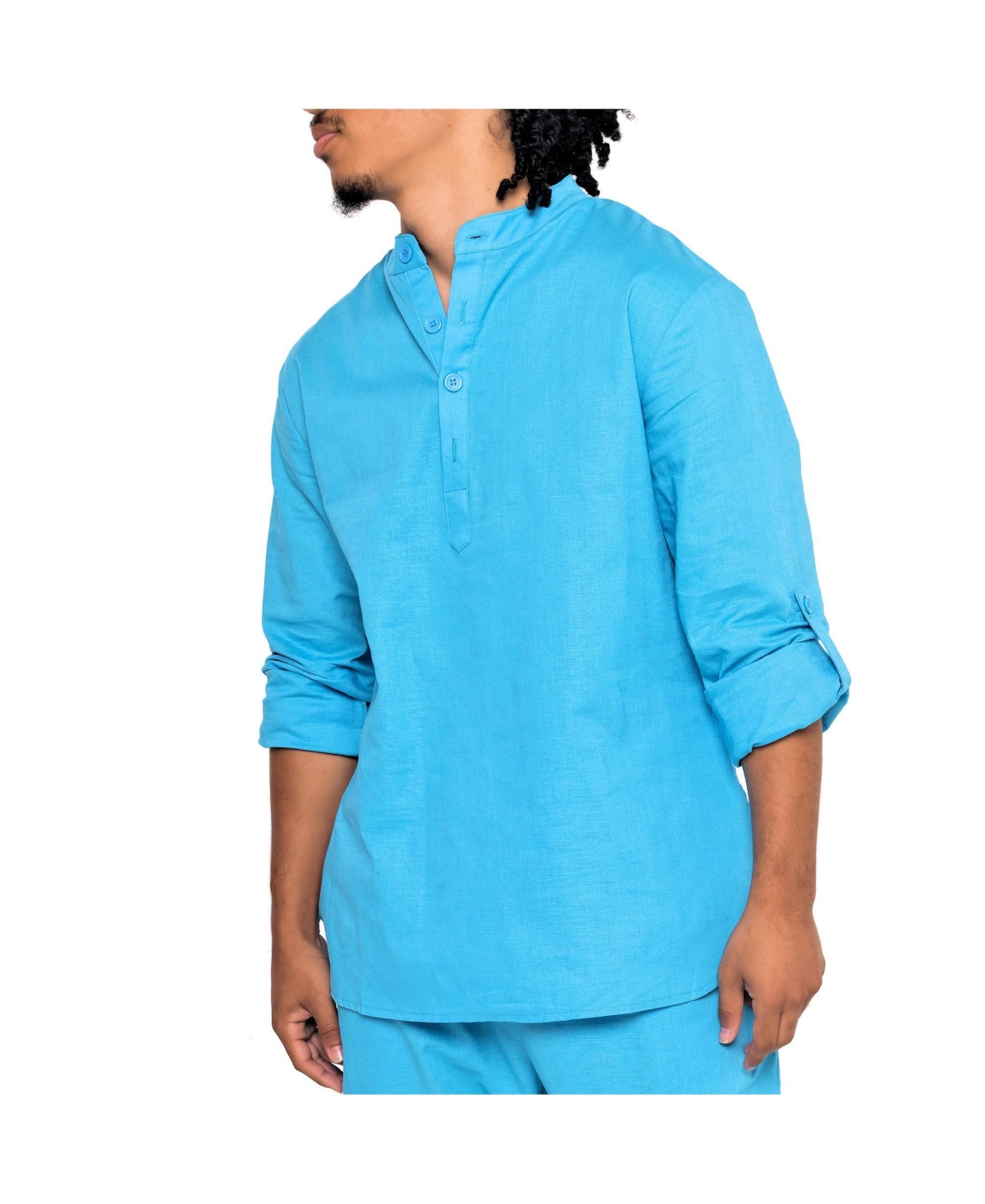 Click here for Dai Moda Mens Barry Linen Nehru Collar Shirt - Sky... prices