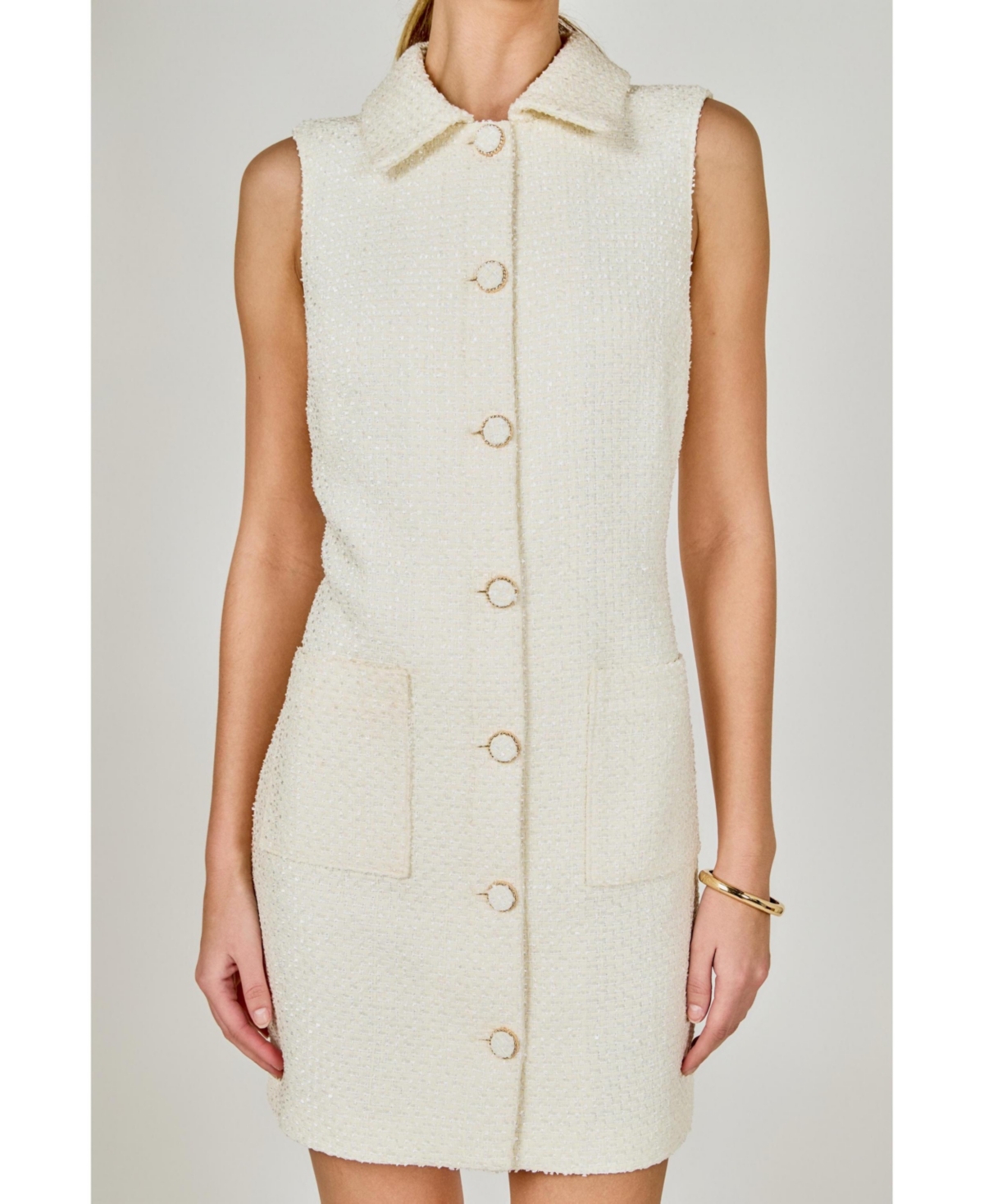 Click here for endless rose Womens Tweed Collared Mini Dress - Iv... prices