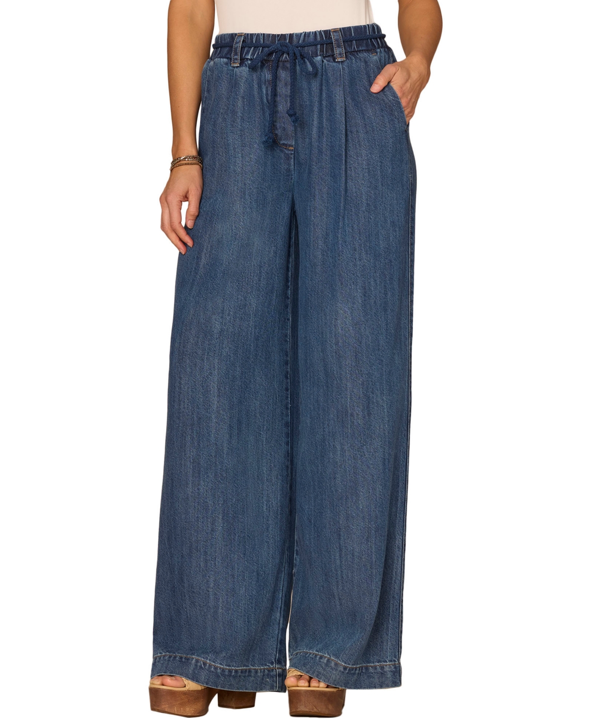 Click here for Democracy Petite Sky Rise Pleated Wide-Leg Pants -... prices