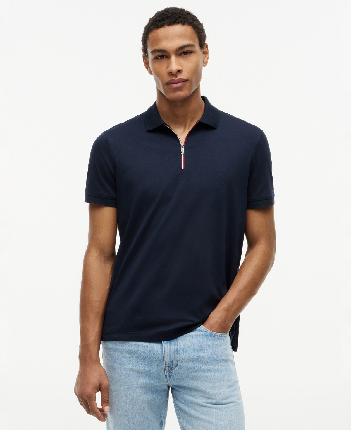 Click here for Tommy Hilfiger Mens Liquid Cotton Zip Polo Shirt -... prices