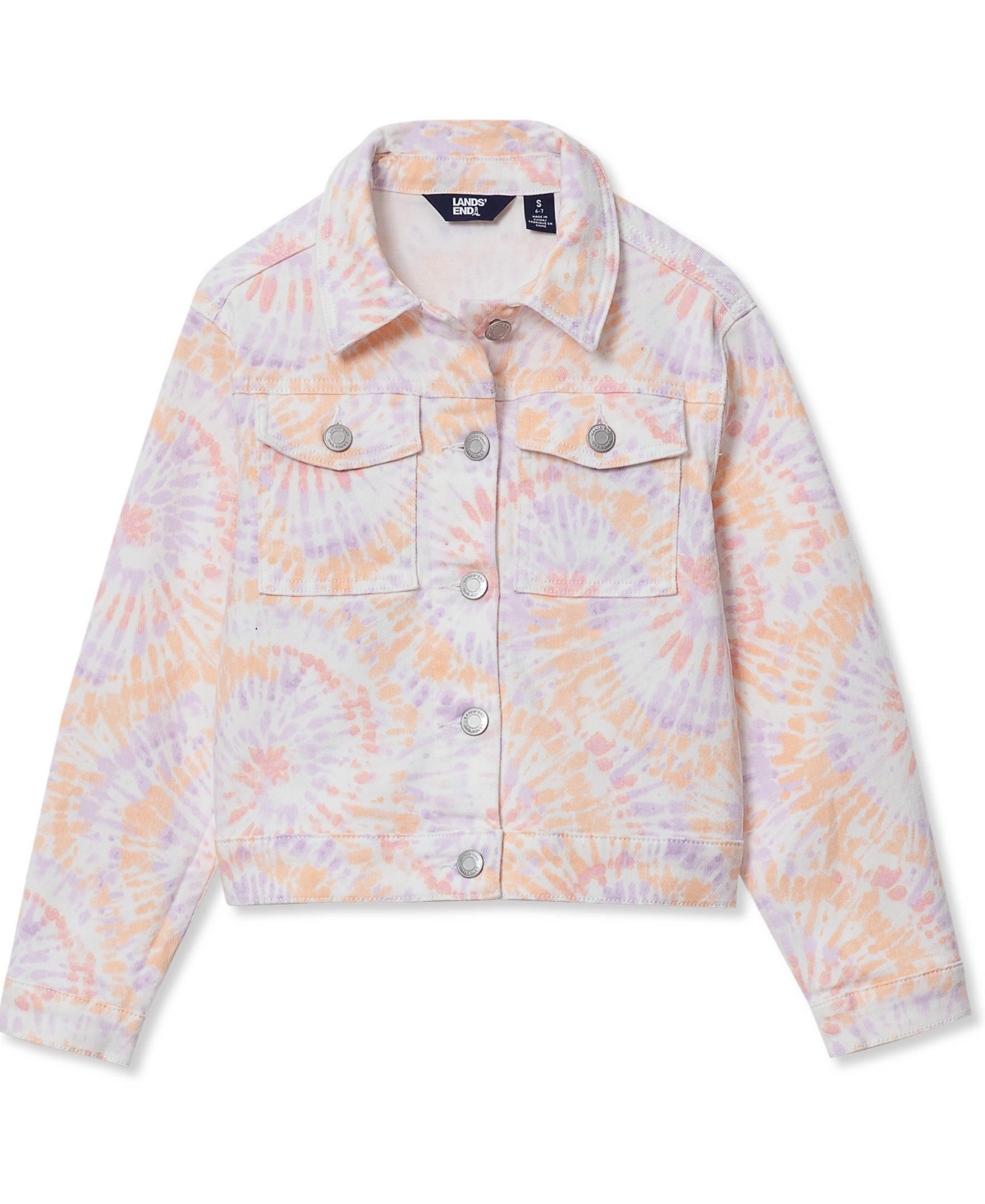 Click here for Lands End Girls Boxy Denim Jacket - Pastel multi t... prices