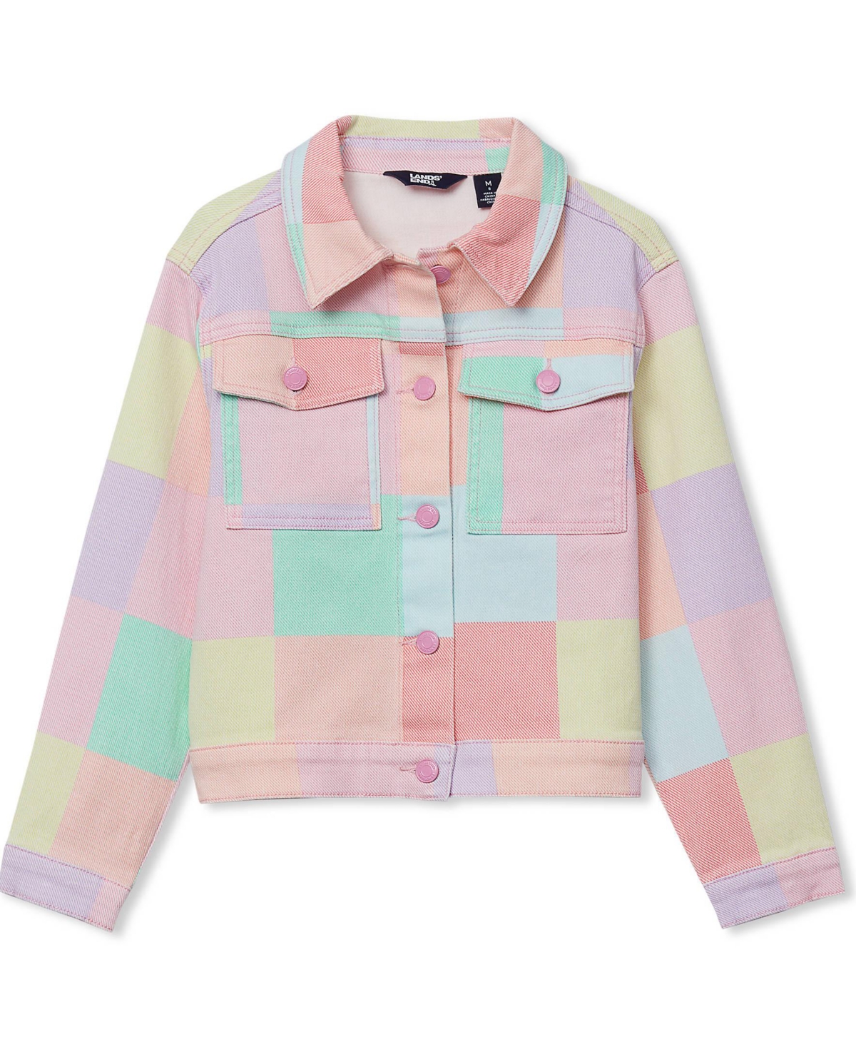 Click here for Lands End Girls Boxy Denim Jacket - Multi madras p... prices