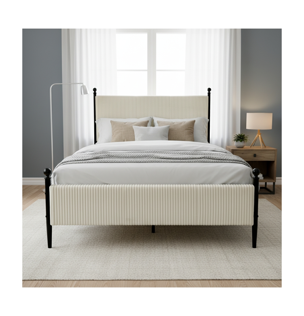 Click here for Homfan Modern Corduroy Upholstered Bed Frame with... prices