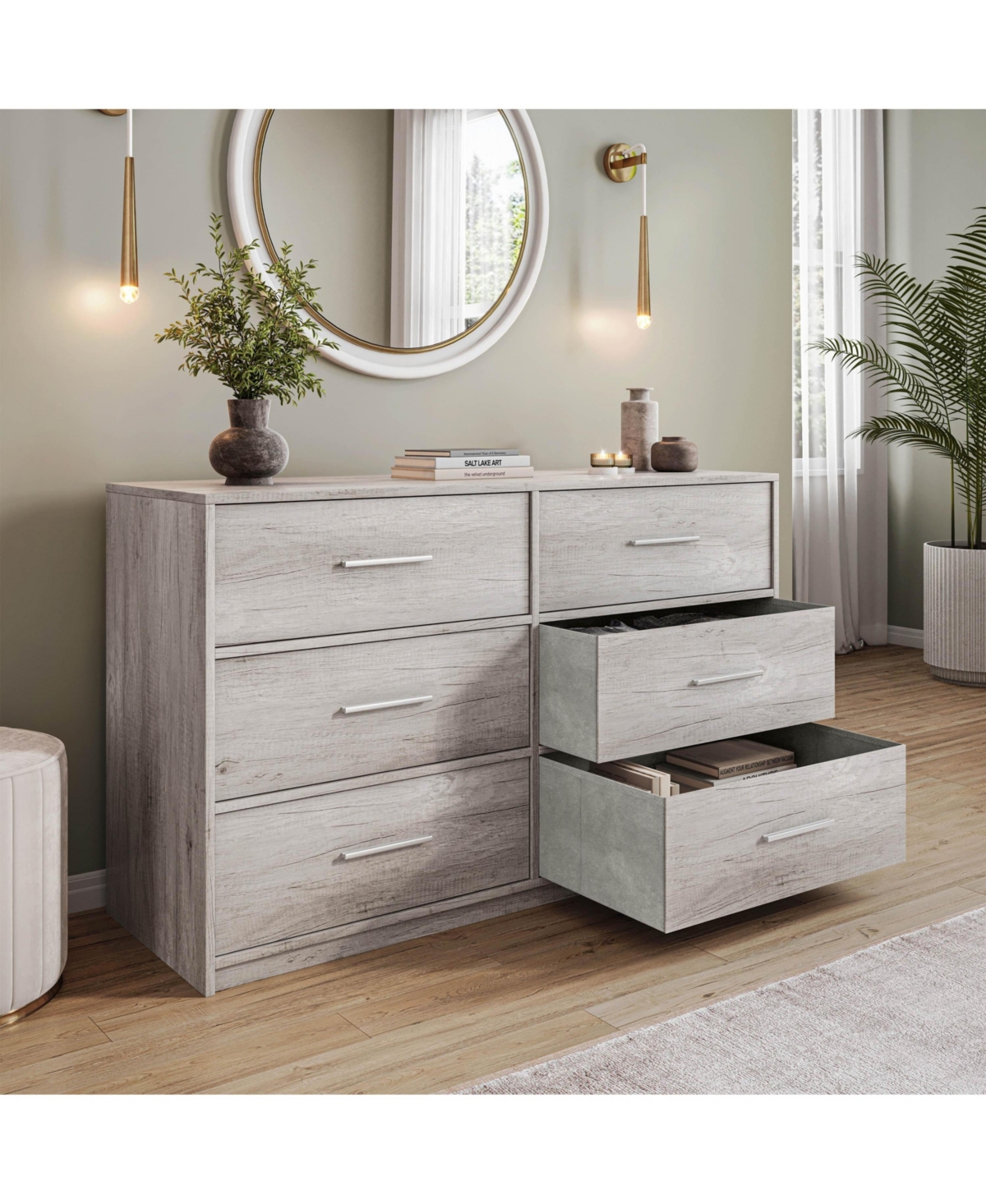 Click here for Flynama 5 Drawer Rustic Gray Dresser Easy Clean Ca... prices