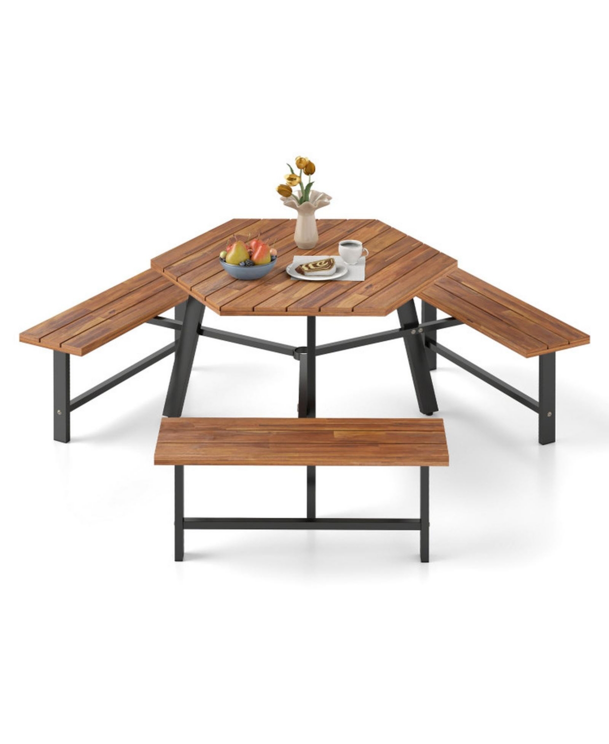 Click here for Gouun 6-Person Acacia Wood Picnic Table and 3-Benc... prices