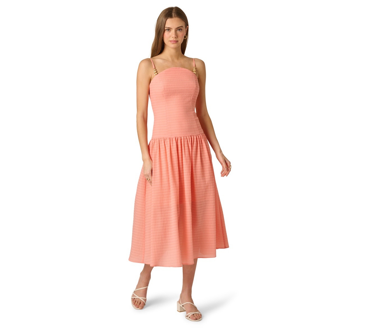 Click here for Adrianna Womens Seersucker Square Neck Midi Dress... prices