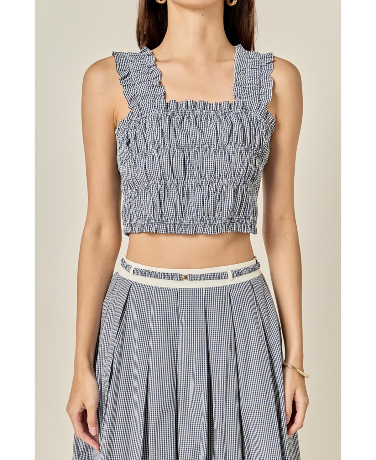 Click here for English Factory Womens Pleated Plaid Tank Top - Bl... prices