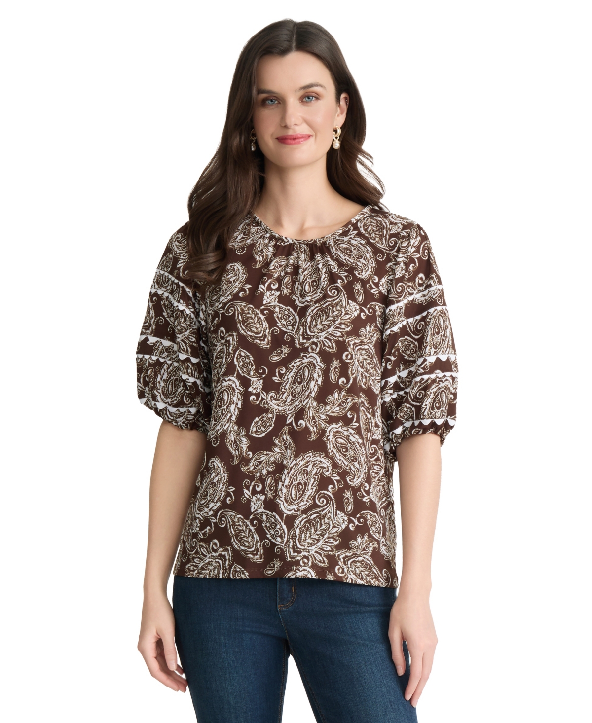 Click here for Jones New York Womens Printed Crewneck Top - Fudge prices