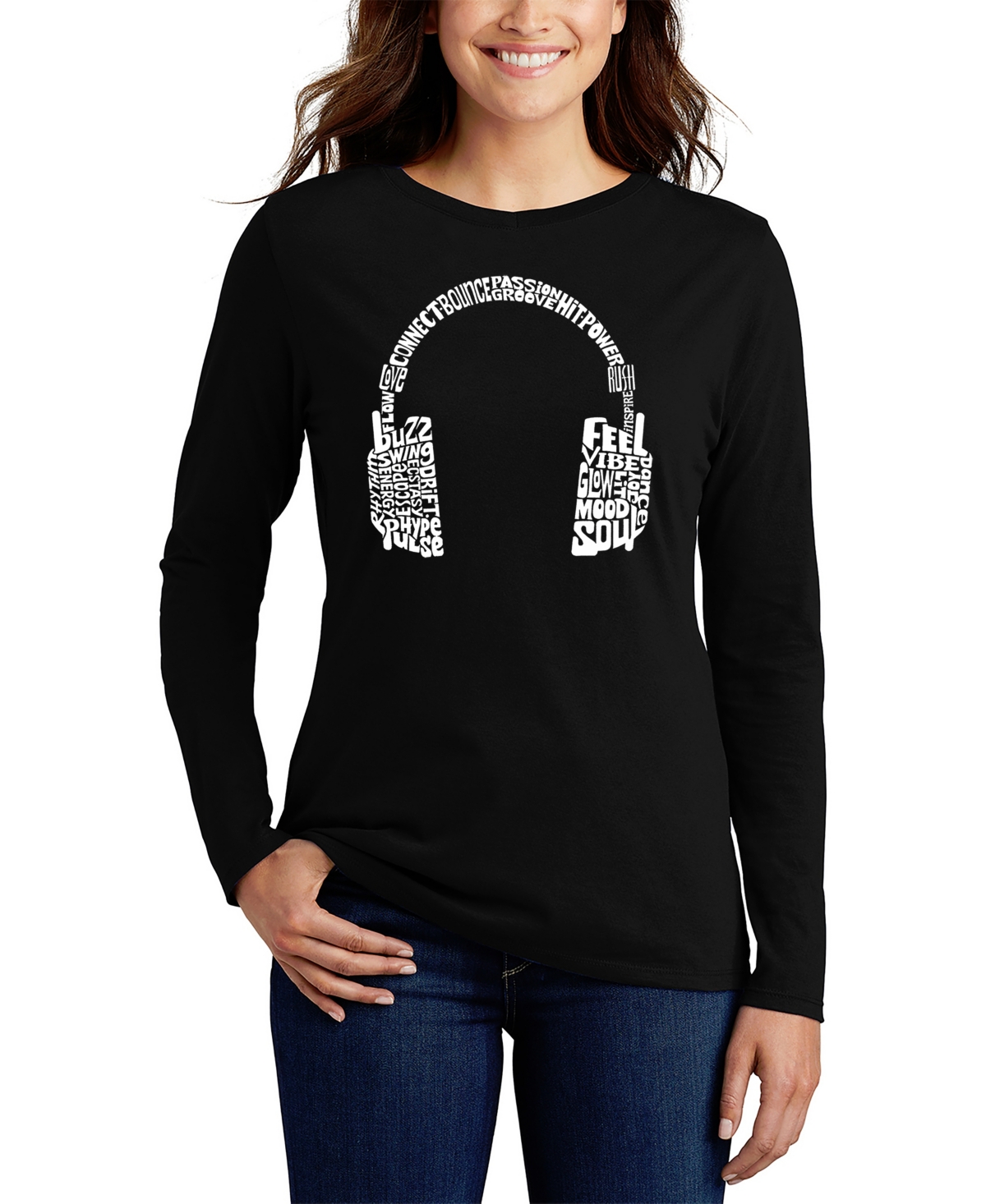 Click here for La Pop Art Womens Mood Headphones Word Art Flowy T... prices