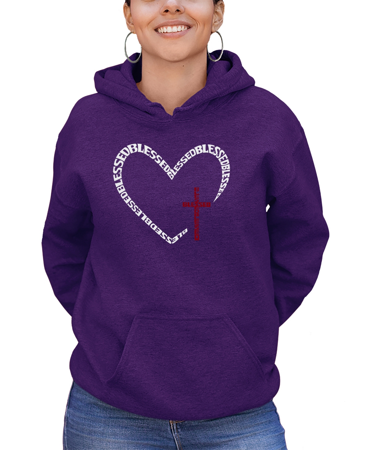 Click here for La Pop Art Womens Blessed Heart Word Art Hooded Sw... prices